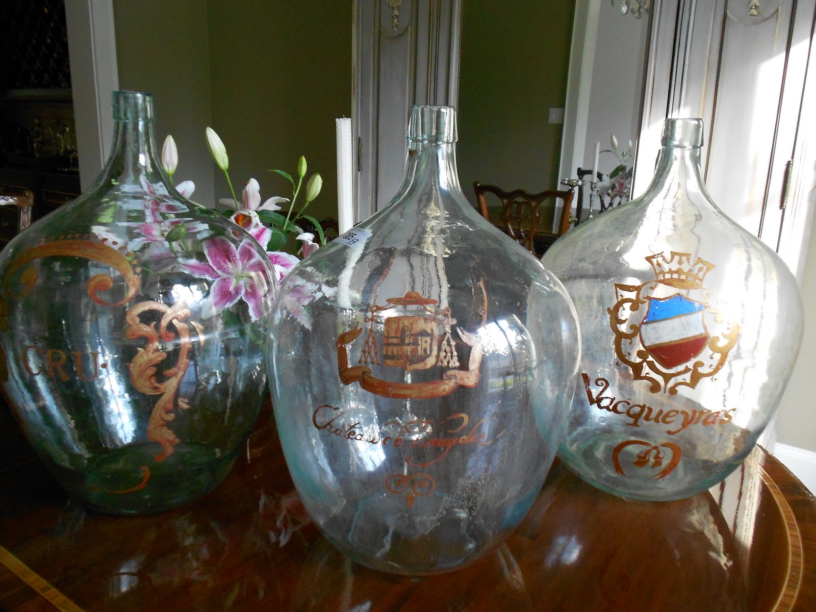 My Faux French Chateau: French Demijohns with Painted Design!