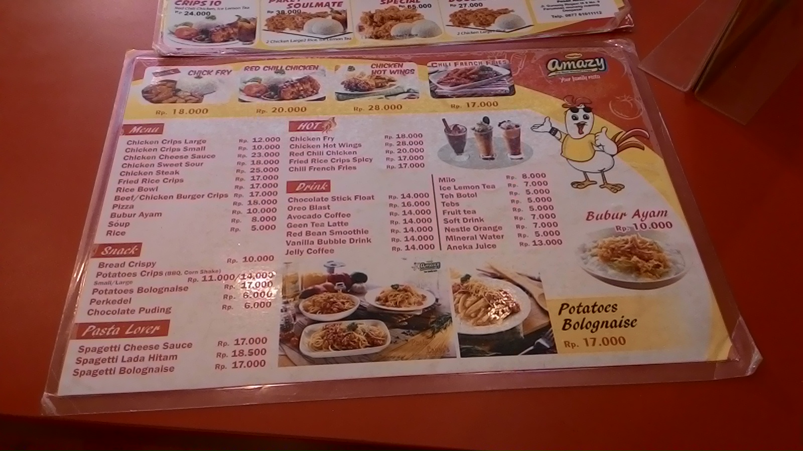 harga makanan di amazy fried chicken