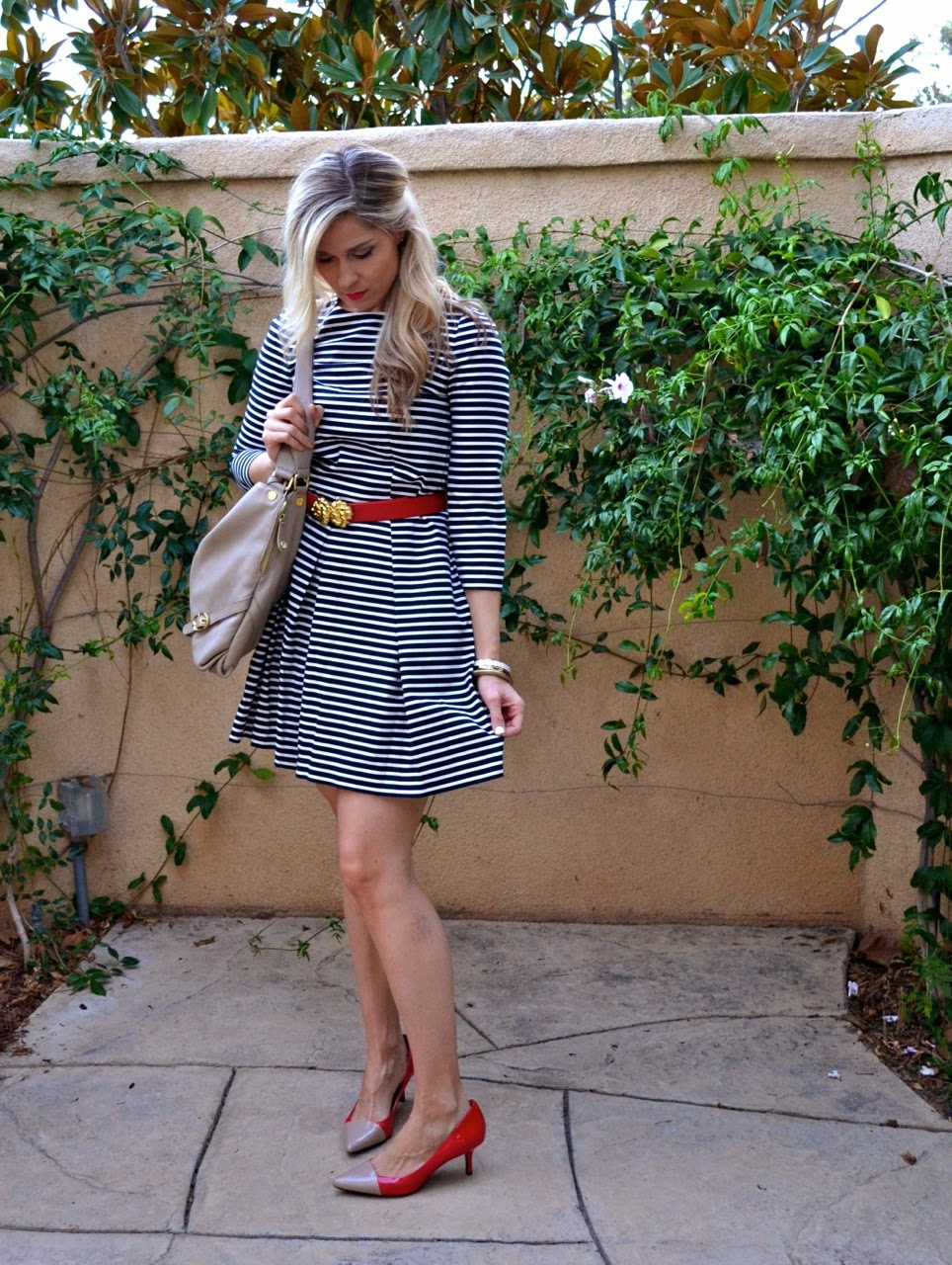 ThriftyGlam: OOTD: Stripes With a Pop of Red