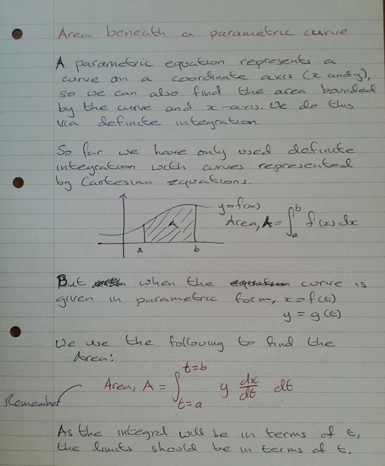 A Level Maths Notes: A2 Integration II: Parametric curves Part 1