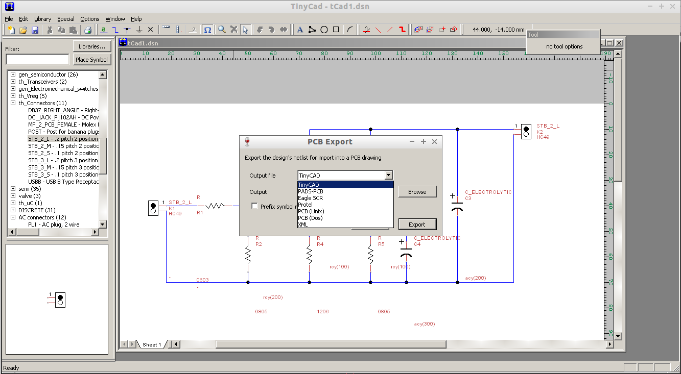 blog de VK5HSE: Importing TinyCad schematics into gEDA pcb-rnd