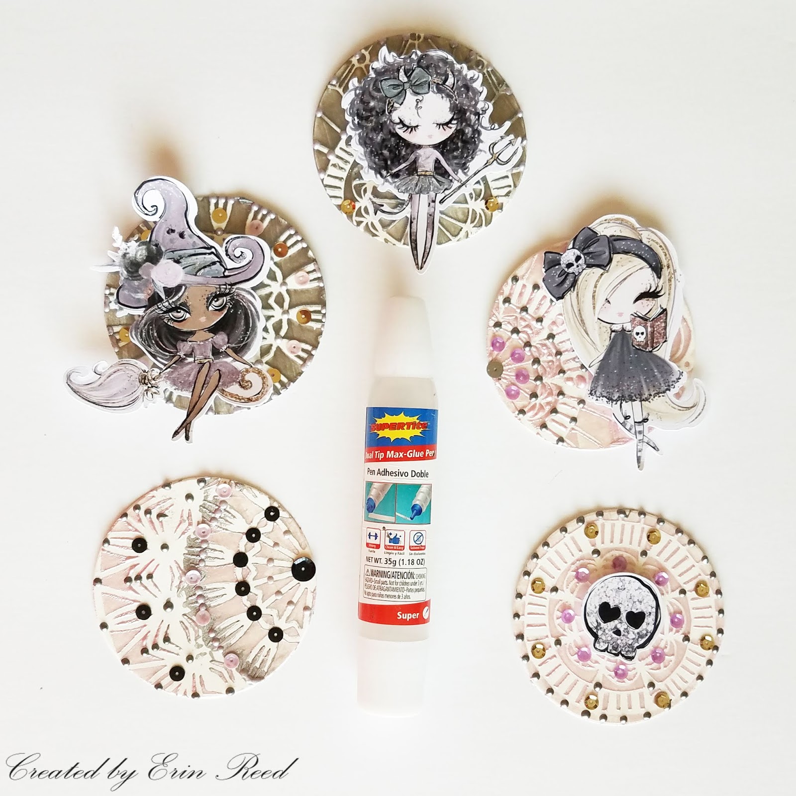 Erin Reed Makes: Mixed Media Goth Glam Halloween ATC Coins