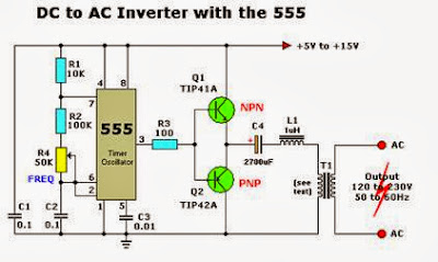 Rangkaian Inverter DC ke AC dengan IC Ne555 - Skema Rangkaian ...