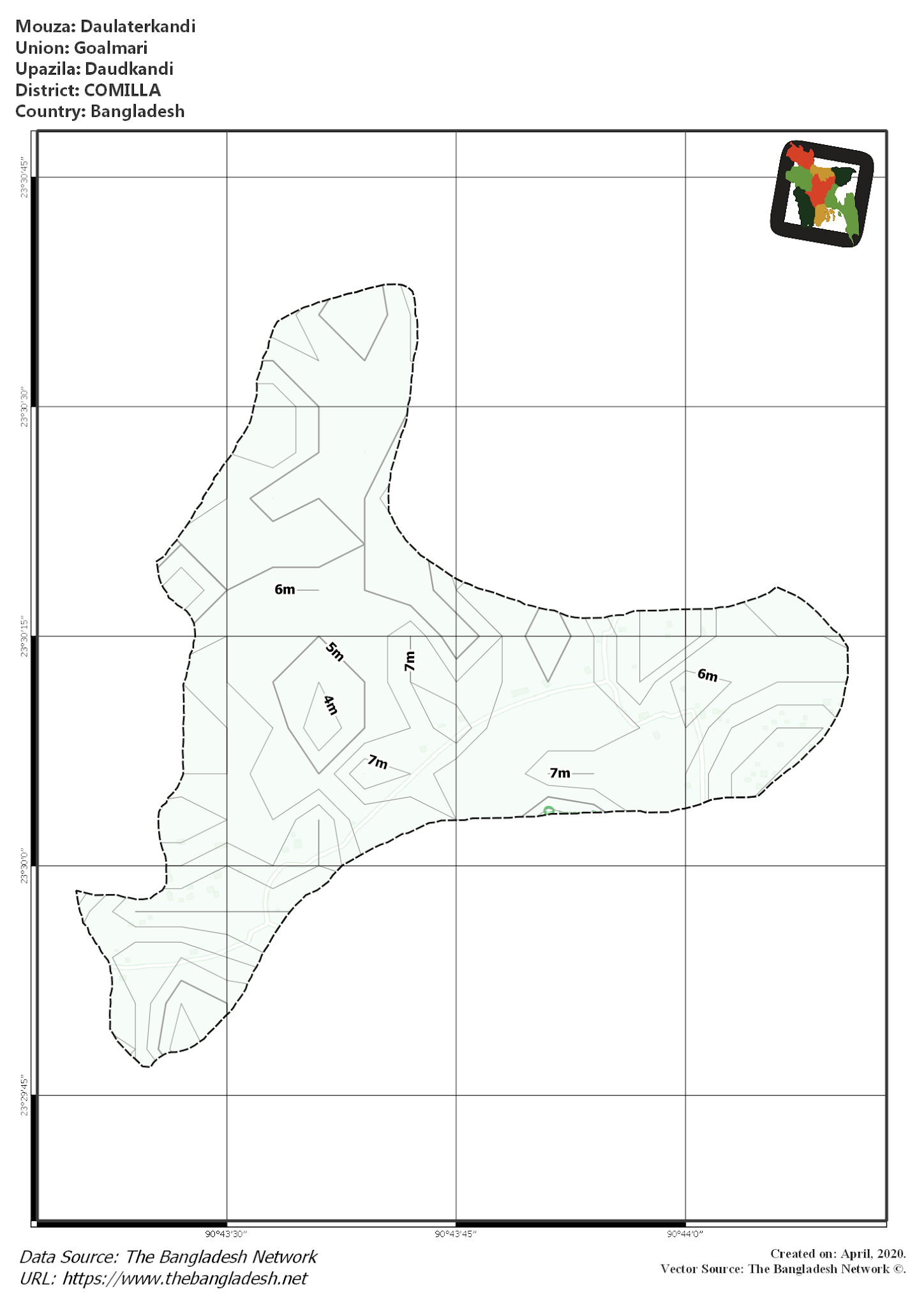 Map of Daulaterkandi Mouza, Daudkandi, Comilla