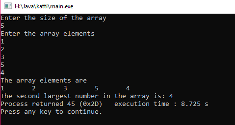 C Program to find the second largest number in the array