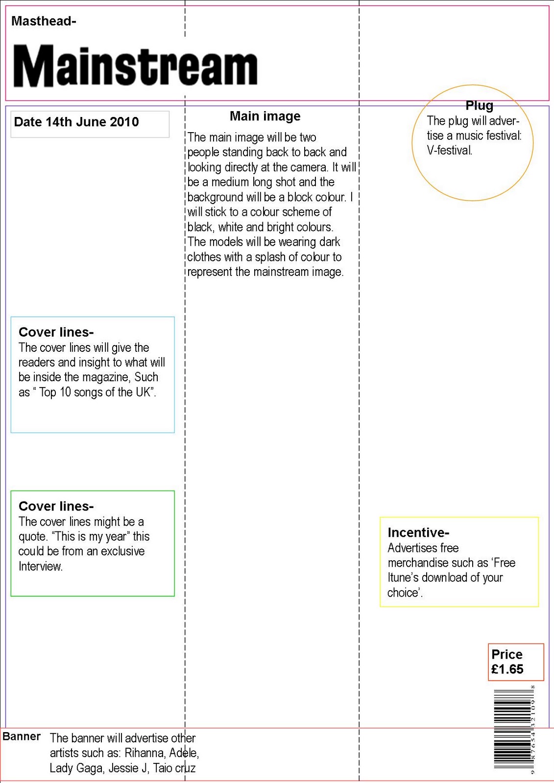 Emily's Media Coursework: Music magazine front cover plan
