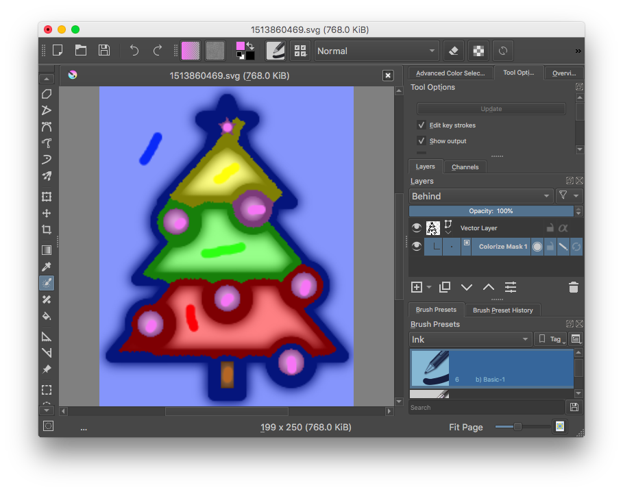 Using Krita's Colorize Mask Editing Tool to color line art drawings