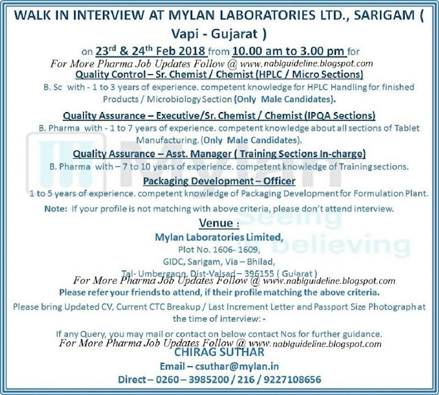 NABL GUIDELINES: MYLAN LABORATORIES LTD – Walk-In Interviews For ... NABL GUIDELINES: MYLAN LABORATORIES LTD – Walk-In Interviews For ...