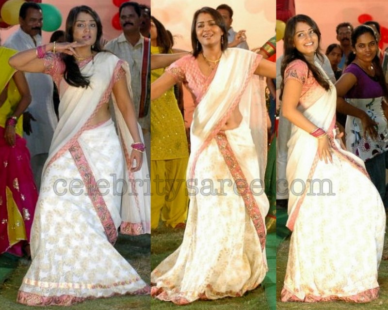 Nikitha in White Half Saree - Saree Blouse Patterns