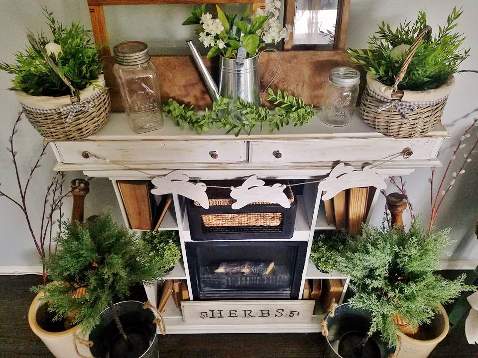 The Quaint Sanctuary: { Cottage Style Living Room Easter Mantel Decor }