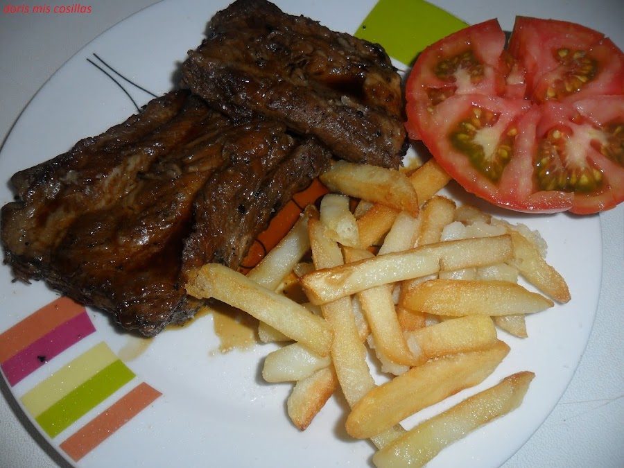 Costillas de cerdo asadas en olla rápida con patatas fritas | Cocina
