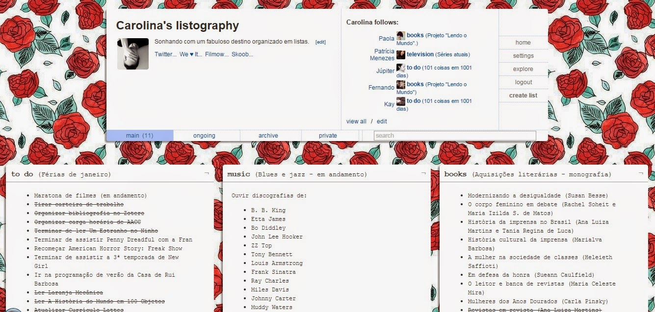 Dica de organização: Listography - 3 MARIAS INSPIRADAS