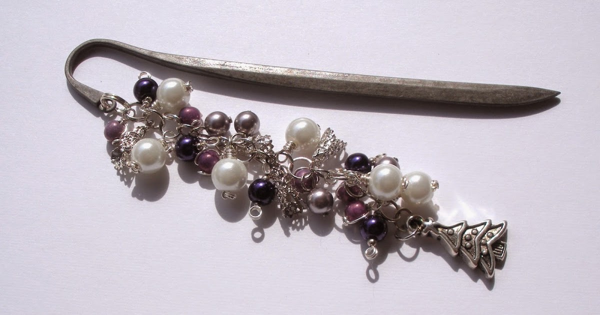 BEADSERY: Purple and White Pearl Bookmark, Book Accessory, Purple Drops