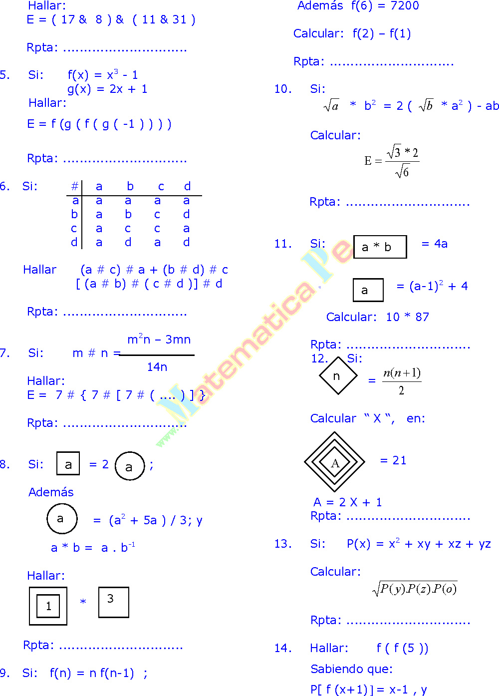 OPERADORES MATEMÁTICOS EJERCICIOS RESUELTOS DE RAZONAMIENTO MATEMÁTICO ...