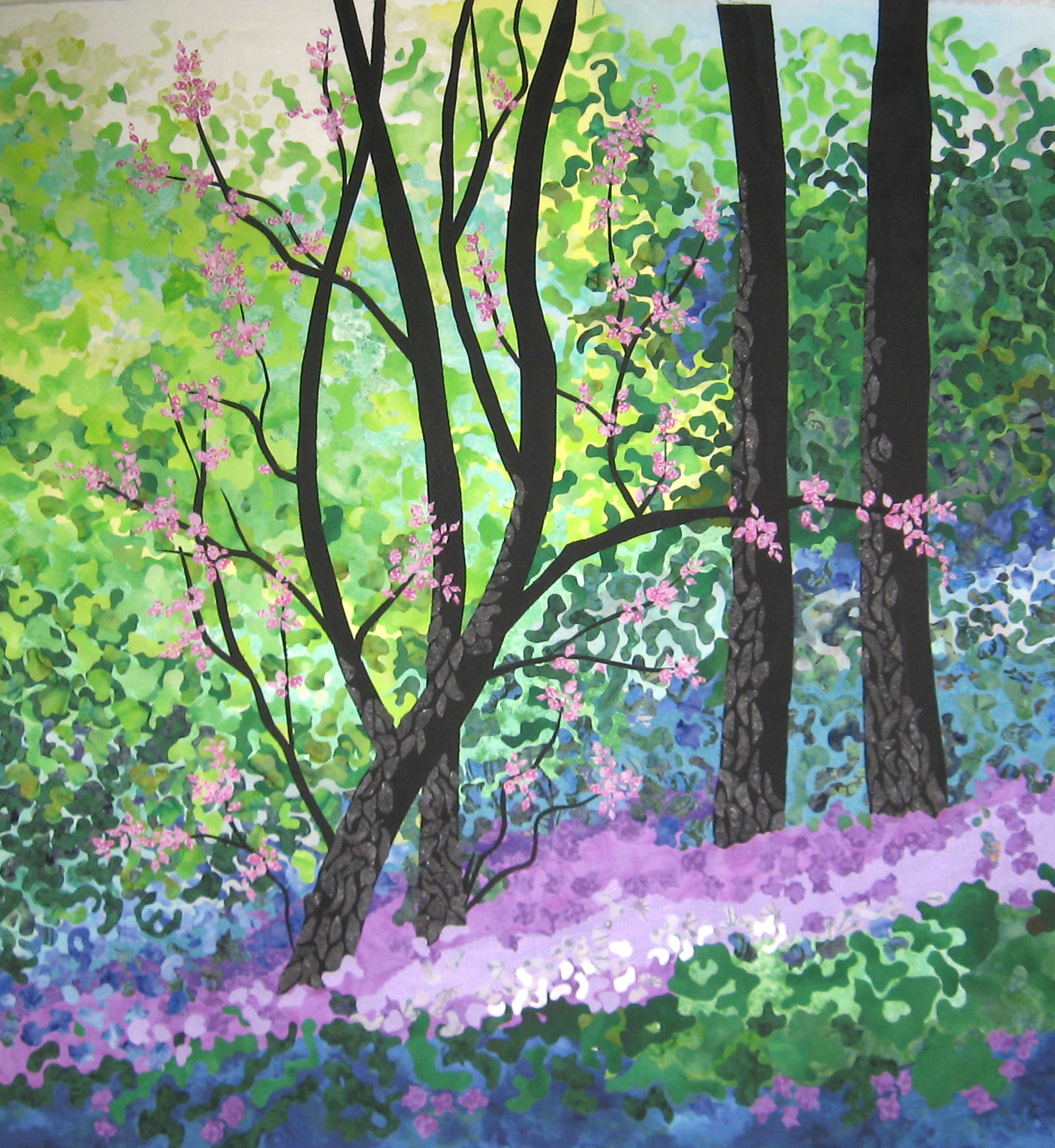 Fibre Art by Mary Katherine Hopkins: Forest Violets - Final