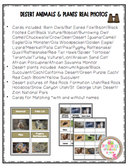 Desert animals & Plants Real Photos ~ Preschool Printables