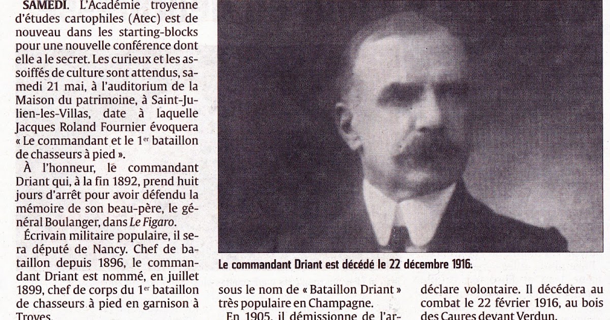 Atec : ATEC TROYES Colonel Emile DRIANT en conférence, 100 après...