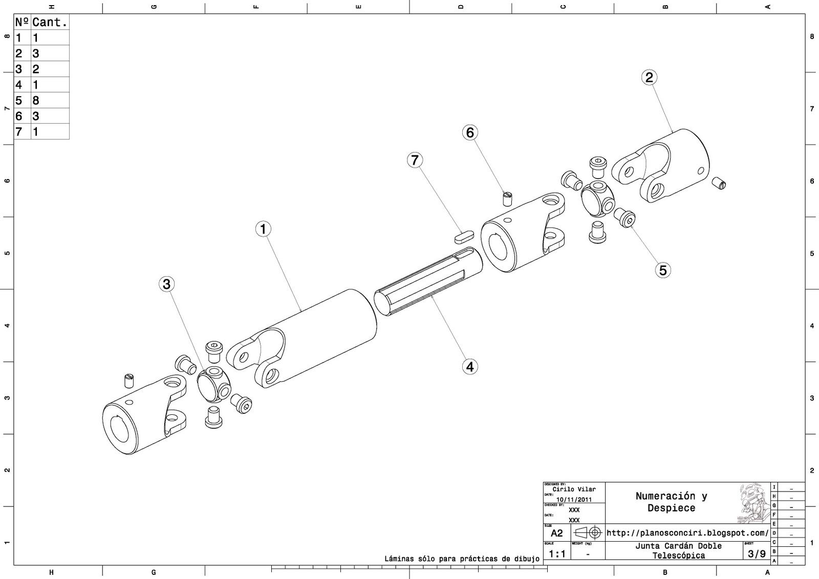 Planos ...con ciri: Junta Cardán Doble Telescópica
