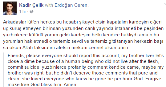 Video Of Erdogan Ceren,Turkish Guy Who Killed Himself Live On Facebook ...