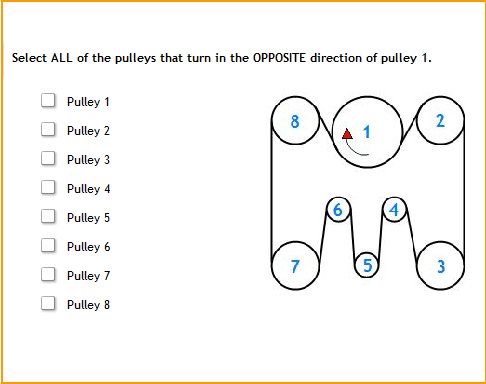 Which pulleys will turn in the opposite direction of pulley 1 ...