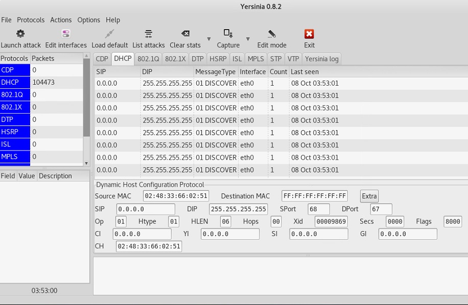 My Cybersecurity Journal: DHCP Starvation Attack and MAC Address Spoofing