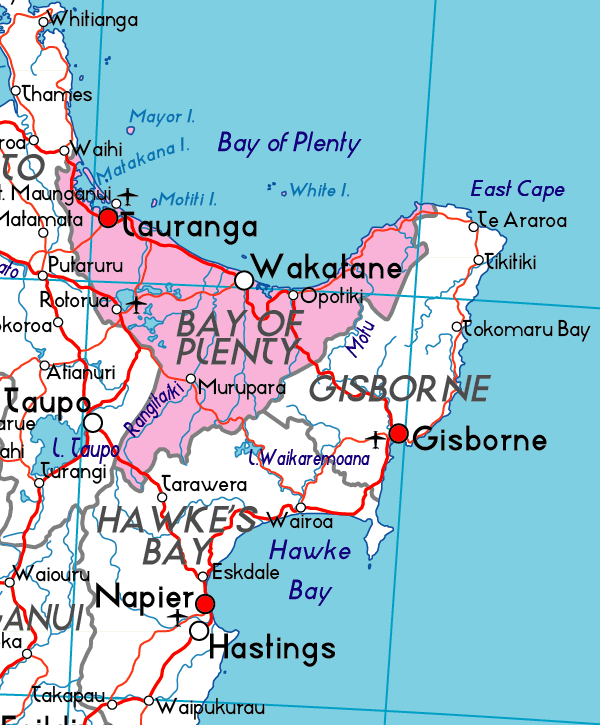 Bay of Plenty Map New Zealand City | Political Map of New Zealand