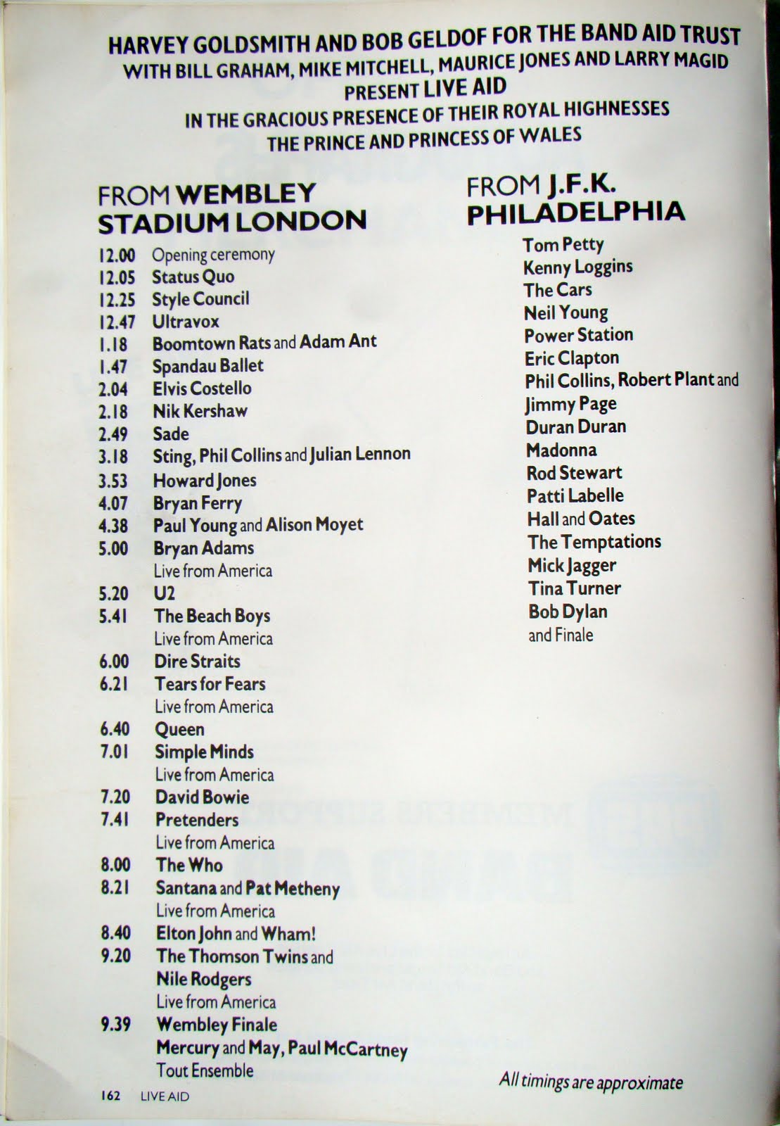 U2 Tour Programmes: Live Aid - 13 July 1985