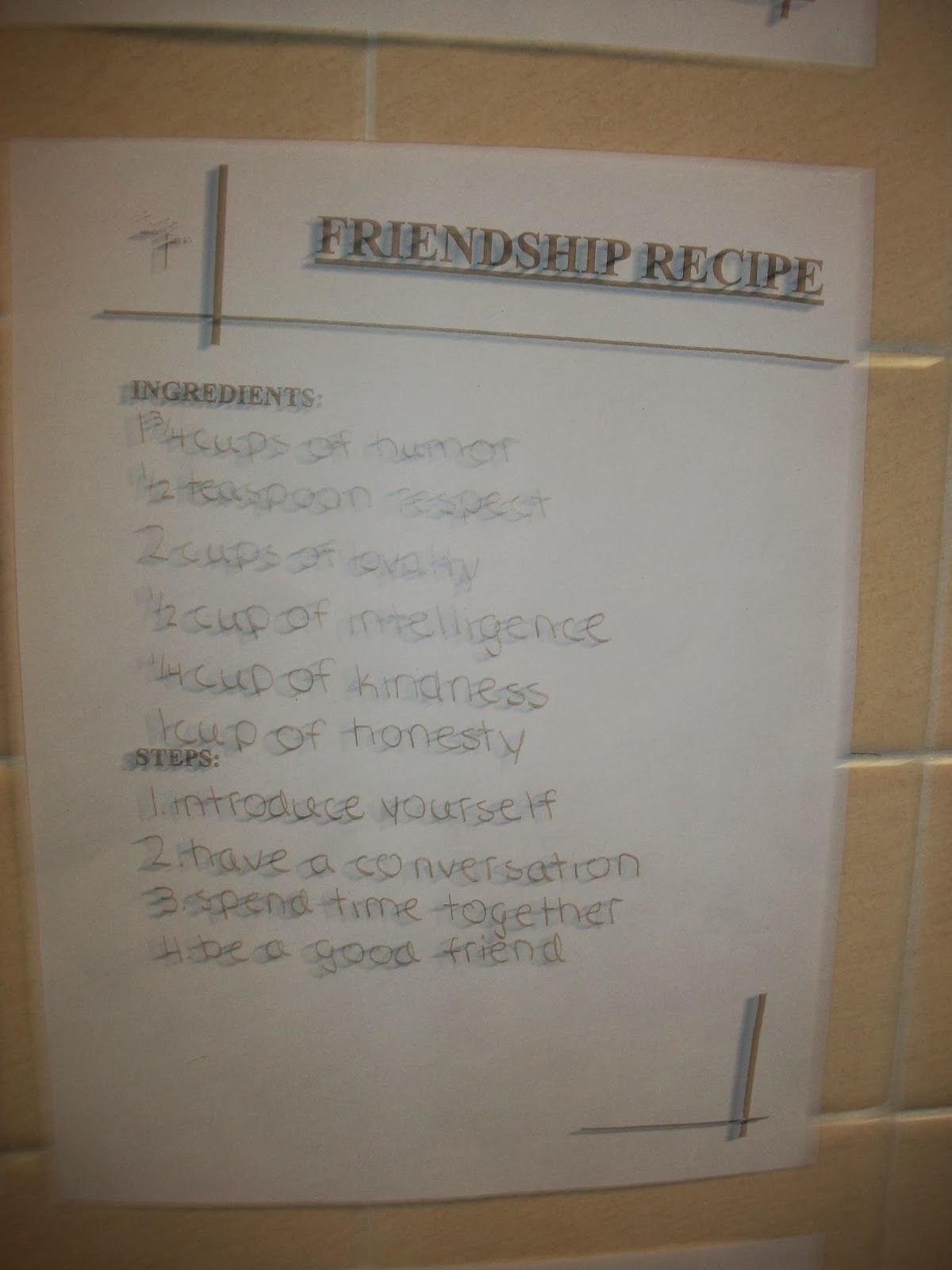 Elementary School Counselors Corner: Friendship Recipes