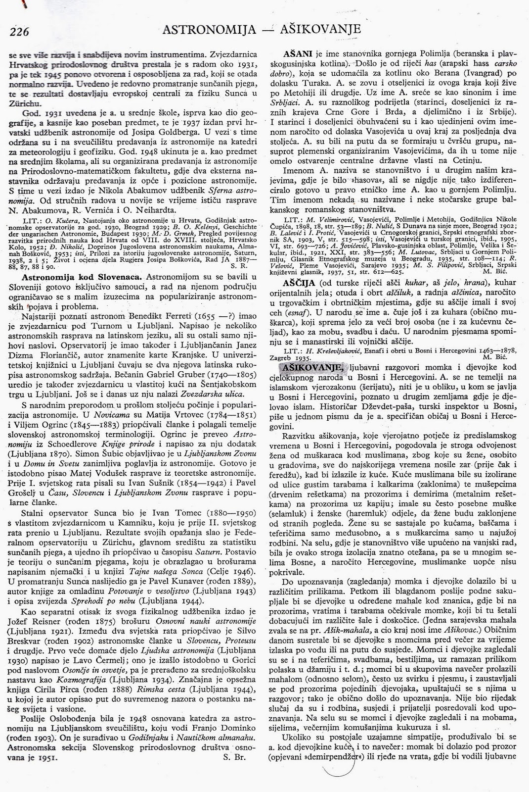 SEVDALINKE: Ašikovanje. Enciklopedija Jugoslavije. 2. izdanje, tom I ...