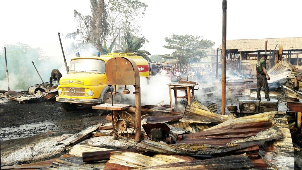 Photos: Fire guts timber market in Nnewi, Anambra state