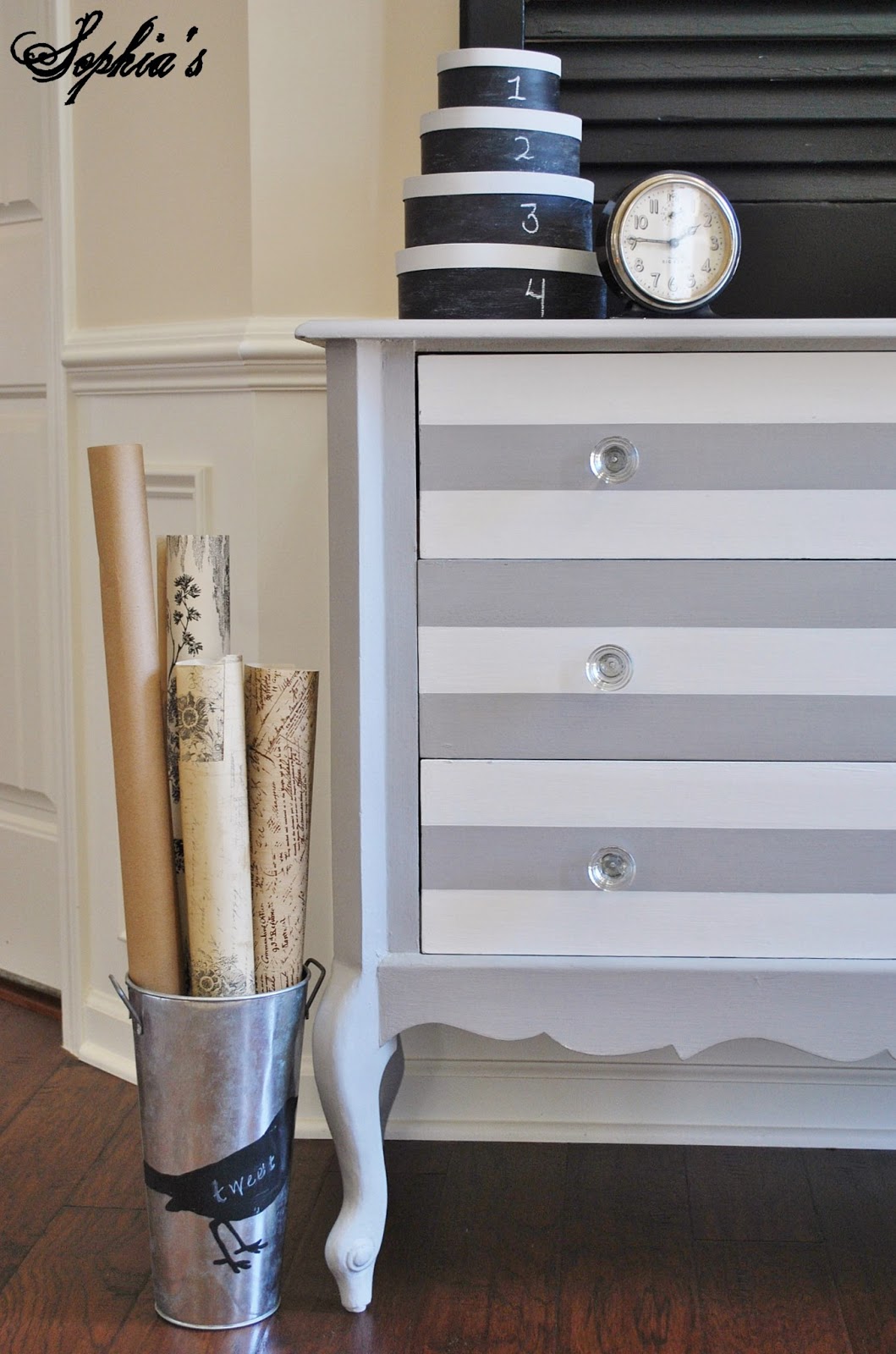 Sophia's: Paris Grey & White Striped Dresser