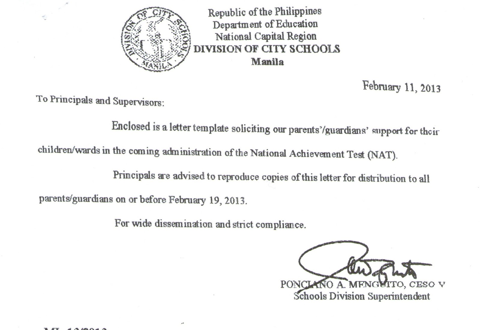 Department of Education Manila: Letter for Parents' Support to the NAT ...