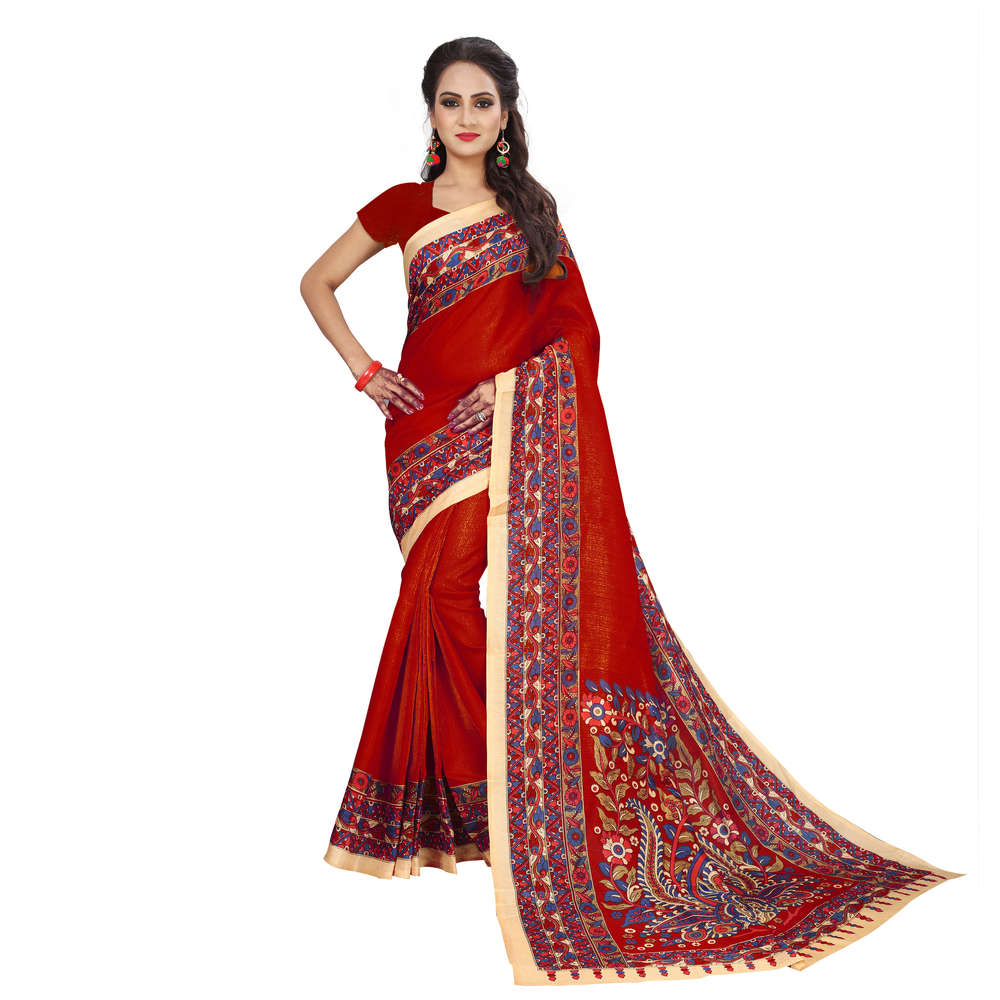 Printed Bhagalpuri Art Silk Saree (red),indische saree, bollywood style ...