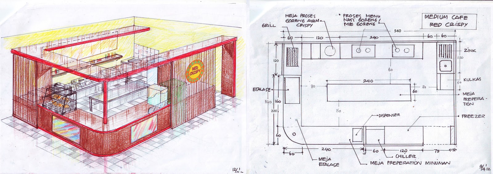Red Crispy Organic Chicken: 2 Sketsa & Gambar Cafe