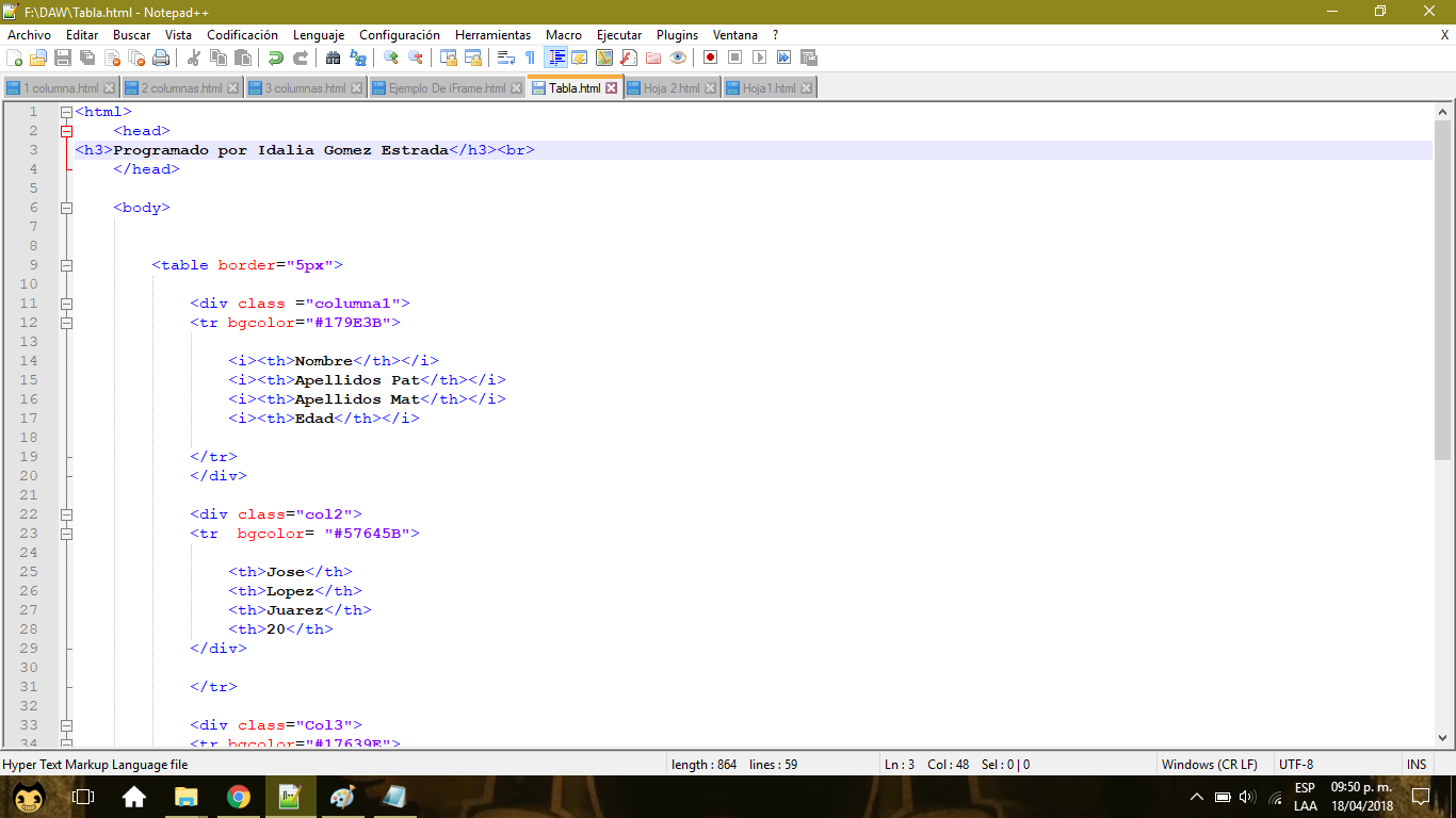 Idalia Gomez Estrada DAW : TABLA CON COLORES CSS