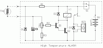 Temperature warning indicator circuit | Electronic Circuits Diagram