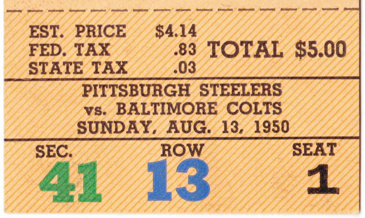 Papergreat: 1950 ticket stub for Colts-Steelers preseason NFL game