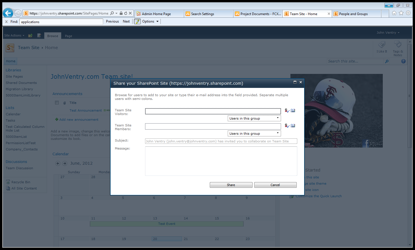 Invitation to Sharing Office 365 SharePoint Team Site With External Users
