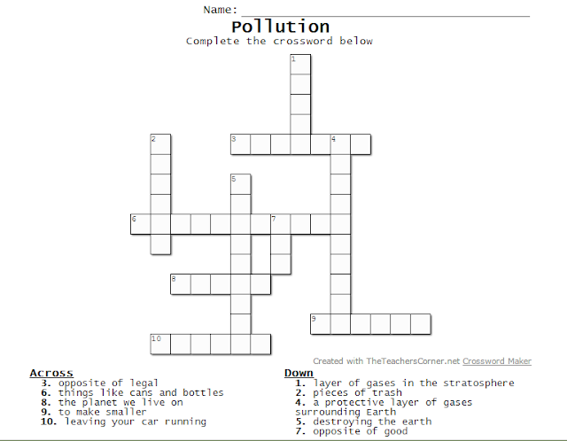 Devoted to the Earth: Pollution crossword puzzle