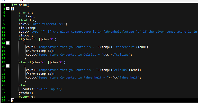 Program to convert temperature 'Celsius to Fahrenheit and from ...