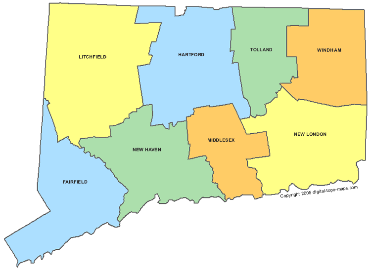 Connecticut County Map Area | County Map Regional City