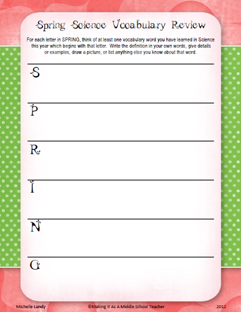 Classroom Freebies Too: Spring Science Vocabulary Review