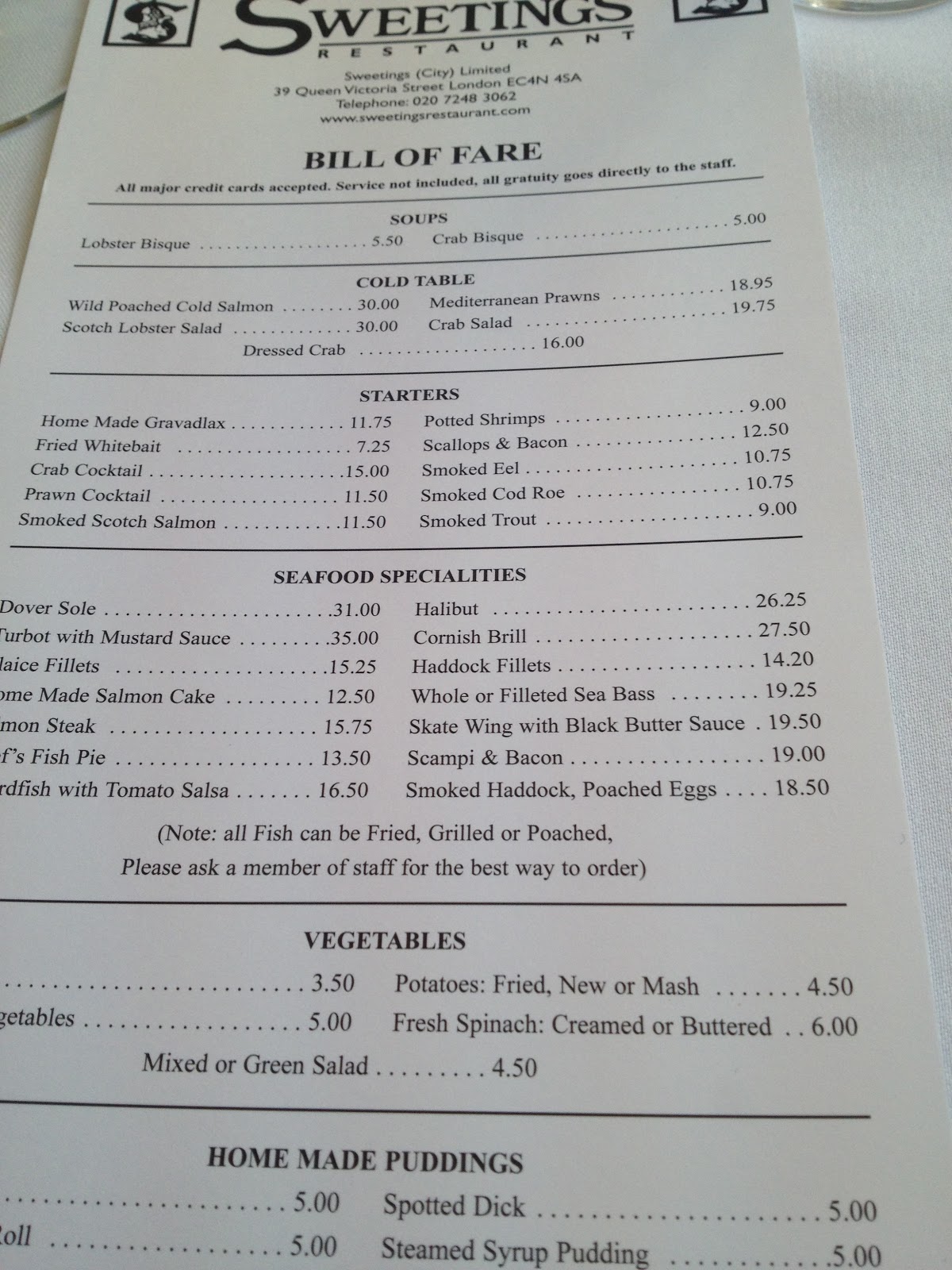 Brunch etc.: Lunch at Sweetings