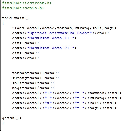 program operasi aritmatika dasar (tambah,kurang,kali,bagi) di C++ ~ blognya Lemon Smile