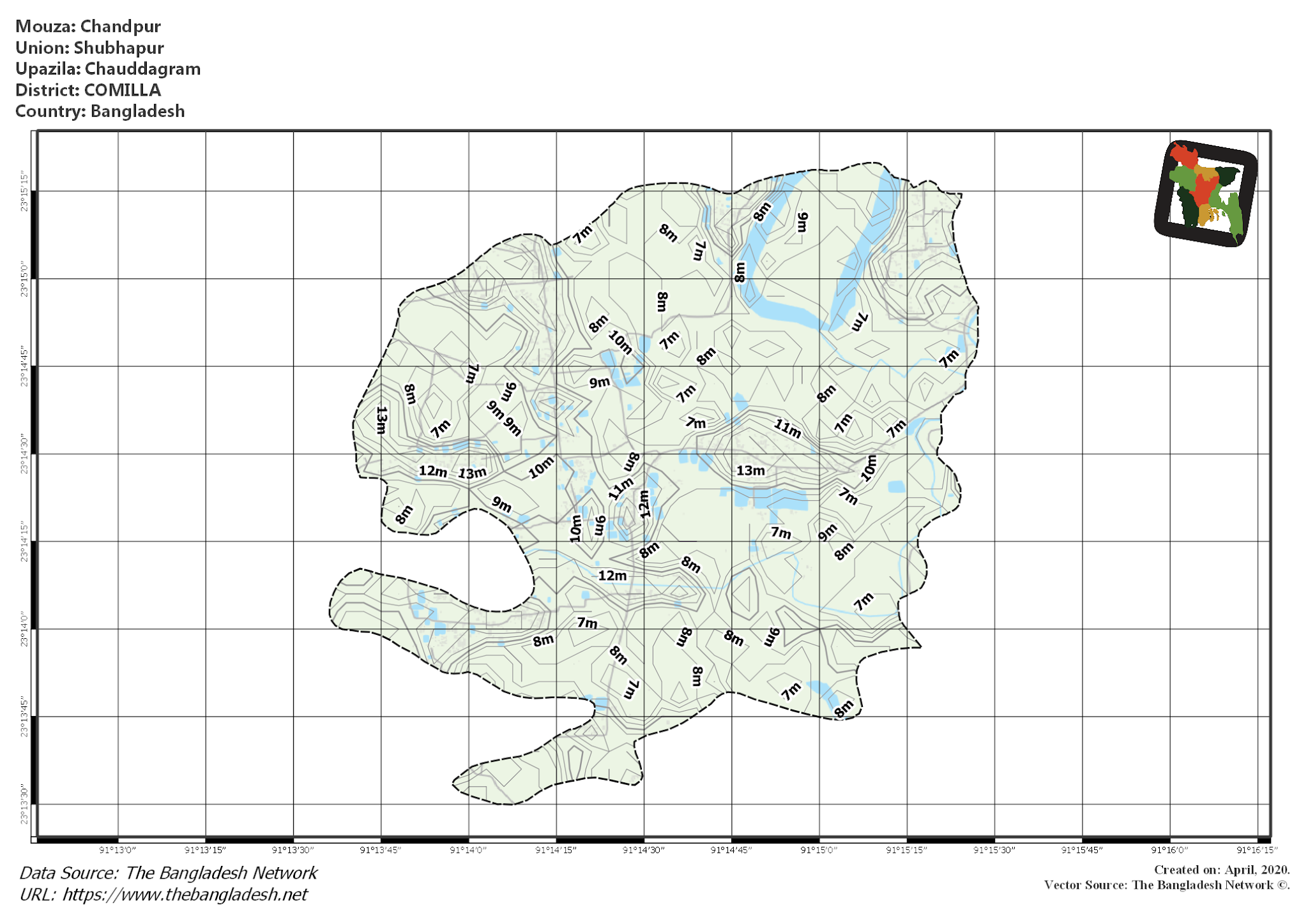 Map of Chandpur Mouza, Chauddagram, Comilla