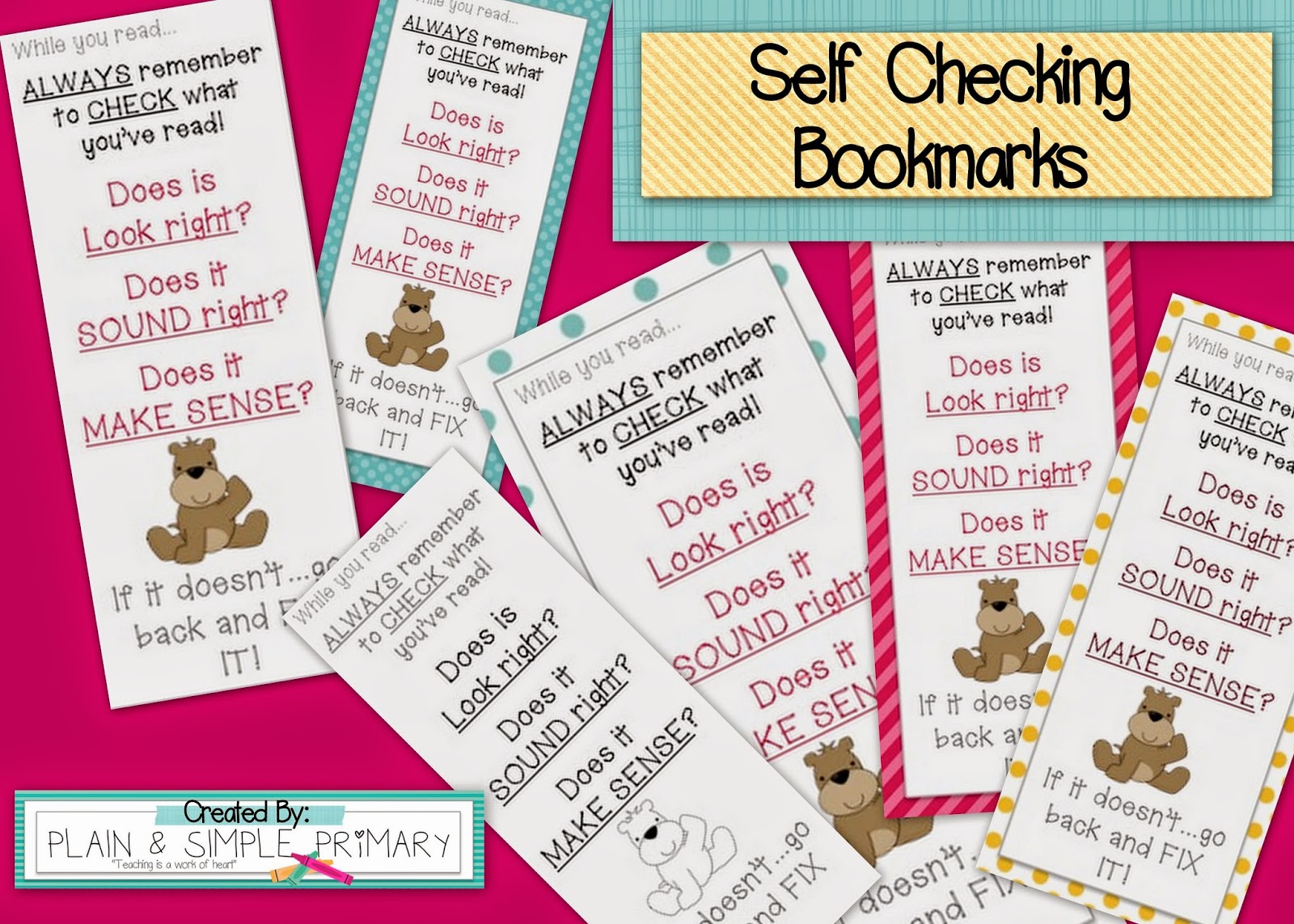 Plain And Simple Primary Cross Checking Bookmark