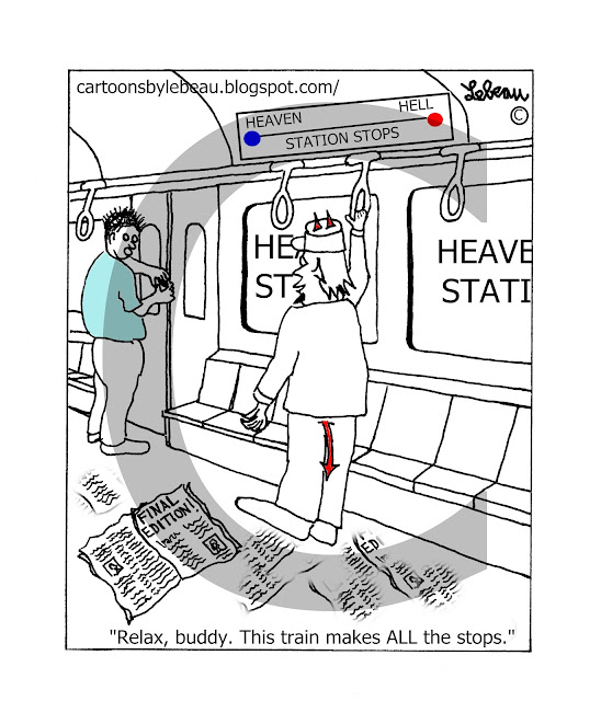 Cartoons by Lebeau: Cartoon #19--Hell of a subway ride