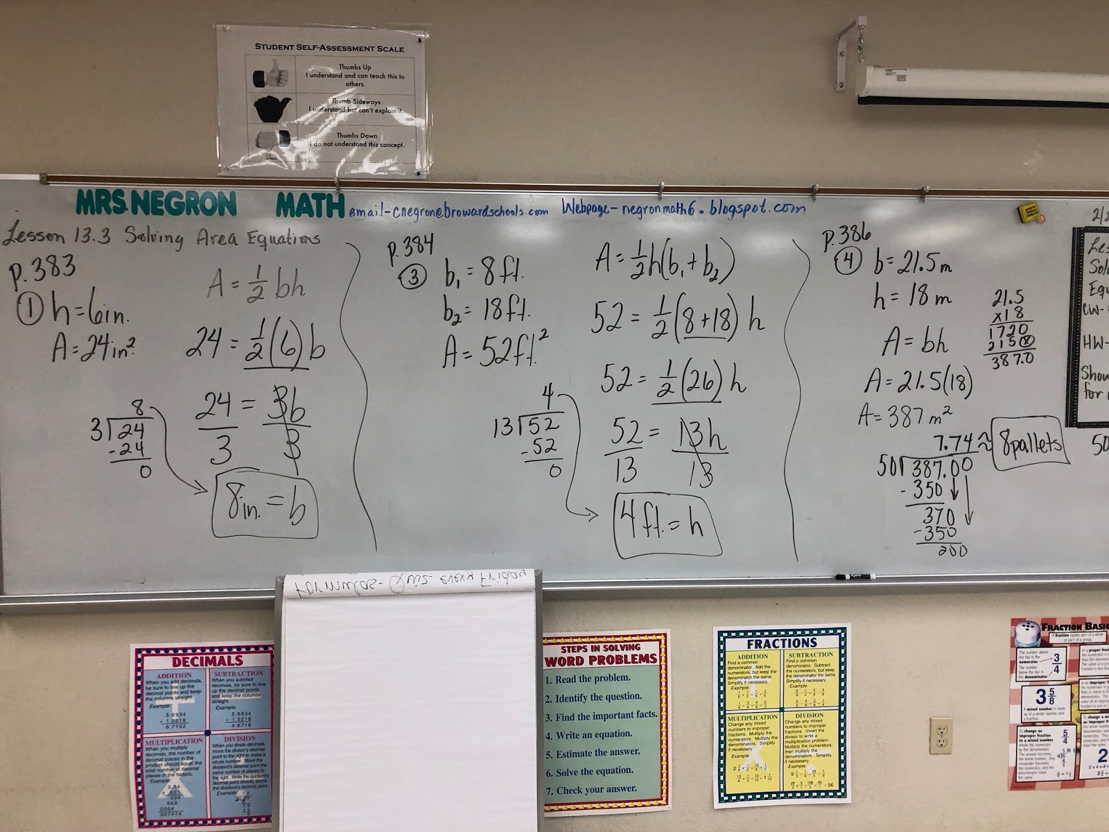 Mrs. Negron 6th Grade Math Class: Lesson 13.3 Solving Area Equations