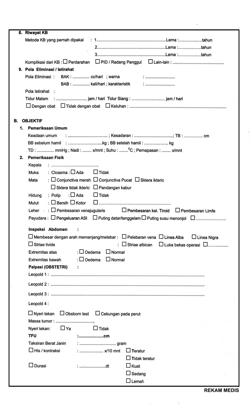 CONTOH FORMAT REKAM MEDIS KEBIDANAN : ASSESMEN KHUSUS KEBIDANAN