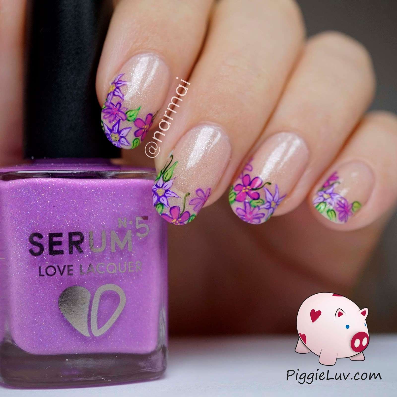 PiggieLuv: Glowing flowing flurple... uhhh purple flowers nail art
